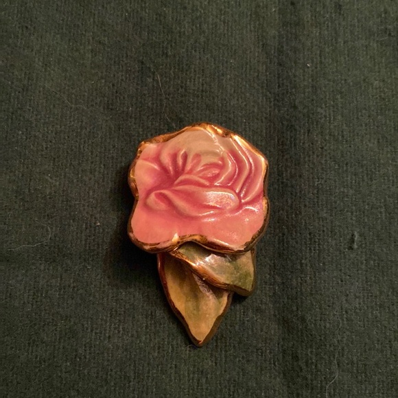 Vintage | Jewelry | Porcelain Pink Rose Brooch | Poshmark